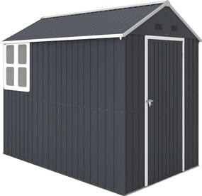 Outsunny Ocelový Kůlna na Nářadí, 4㎡ Zahradní Dům s Oknem a Zámkem, 259 x 172 x 222 cm Kůlna pro Balkon a Terasu, Tmavě šedá