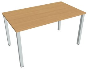Stůl pracovní rovný 140 cm - Hobis Uni US 1400 Dekor stolové desky: buk, Barva nohou: Stříbrná