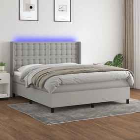 Box spring postel s matrací a LED světle šedá 160x200 cm textil,  3138645