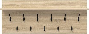 věšák, nástěnný, 1 prkno, háčky, kompozitní dřevo, 40x100x12 cm, dub sonoma, Dekorino TK20260019