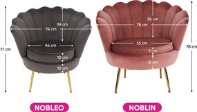 Křeslo ve stylu Art-deco, růžová Velvet látka / gold chrom-zlatý, NOBLIN