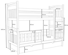 Dětská patrová postel z masivu borovice ADAM se šuplíky - 200x90 cm - PŘÍRODNÍ BOROVICE