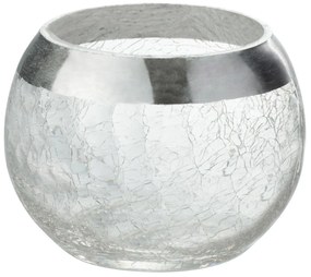 Transparentní skleněný kulatý svicen na čajovou svíčku se stříbrným zdobením - Ø  10,5*7 cm