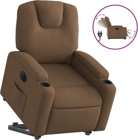 Elektrické zvedací polohovací křeslo hnědé textil 3204396