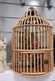 Přírodní ratanová dekorační klec na ptáky - Ø 32*48 cm