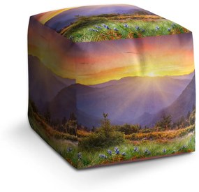 Sablio Taburet Cube Západ slunce nad lesem: 40x40x40 cm