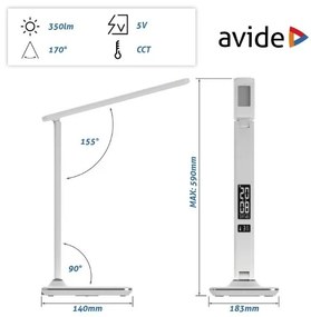 Kožená stmívatelná LED stolní lampa s displejem 6W 350lm, měnitelná barva světla, bílá