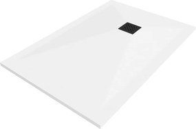 Mexen Stone+, obdélníková vanička z minerálního kompozitu 140 x 80 cm, bílá, černá krytka, 44108014-B