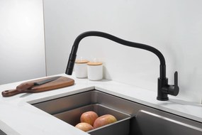 Gamma Flex 4000, stojánková dřezová baterie s flexibilním ramenem, 2-funkční výtok, černá matná, GMA-BFX-4000BK