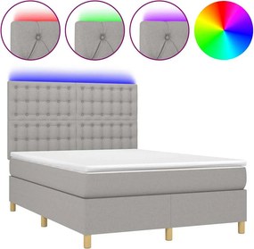 Box spring postel s matrací a LED světle šedá 140x200 cm textil 3135757