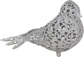 Stříbrná třpytivá umělá dekorace ptáček - 16*6*6 cm