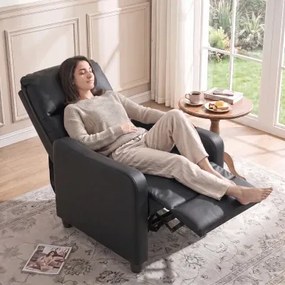 HOMCOM manuálně nastavitelný relaxační křeslo 155° s opěrkou nohou, z PU kůže, do obývacího pokoje a ložnice, 69x91x100 cm, černá