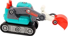 LEAN Toys Pásové rypadlo na šroubování DIY, kreslené, tyrkysové