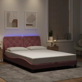 Rám postele s LED bez matrace růžový 140 x 200 cm samet 3213860
