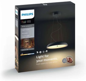 Philips hue 8719514341074 led závěsné stropní svítidlo amaze 1x25w | 2750-2900lm | 2200-6500k - white ambiance, bluetooth, stmívatelné, dálkové ovládání, černá