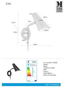 Černé nástěnné svítidlo do zásuvky ø 9,5 cm Cal – Markslöjd