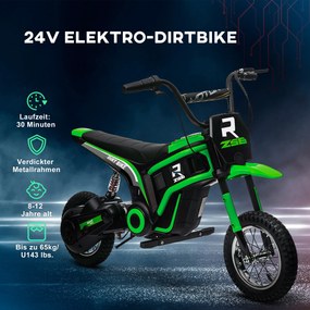 HOMCOM Dětská elektrická motorka 12V s klaksonem a světlem, 8-16 km/h, otočný plyn, pro děti 8-12 let, zelená | Aosom.de