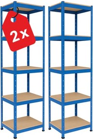 Regál 180x40x40 cm lakovaný 5-policový, nosnost 875 kg - modrý - 2ks