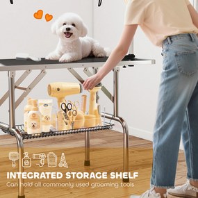 PawHut Trimovací stůl výškově nastavitelný skládací stůl pro psy s košíkem pod ním 107x60x170cm v černé barvě | Aosom.de