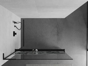 Mexen Kioto+ L, sprchová zástěna Walk-In s poličkou a věšákem 90 x 200 cm, 8mm čiré sklo bílý vzor, ​​černý profil, 800-090-123-70-85