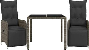 3dílný zahradní bistro set s poduškami šedý polyratan 3277165