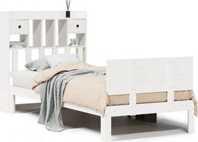 Postel s knihovnou bez matrace bílá 90x190 cm masivní borovice 3322679