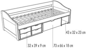 Postel s úložným prostorem IA8809 90x200, masiv borovice