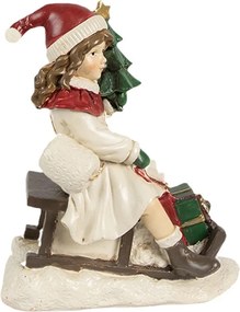 Béžová vánoční dekorace děvče na sáňkách s dárky - 10*6*12 cm