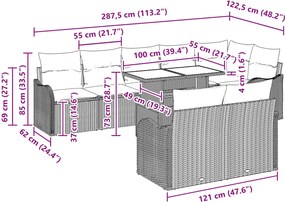 Sada zahradních pohovek 9 ks Světle šedá Poly Ratan 3357225