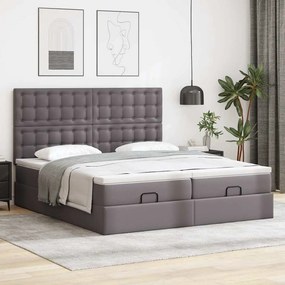 Osmanský rám postele s matrací šedá 200x200cm umělá kůže 3313662