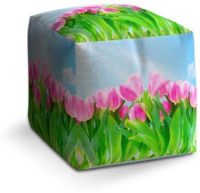 Sablio Taburet Cube Růžové tulipány: 40x40x40 cm