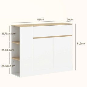 Sideboard, großes Schrankfach, 3 Ablagefächer, Schublade, 106 x 30 x 81,2cm, Weiß/Holz