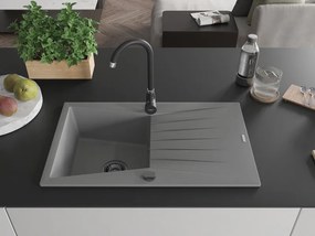 Mexen Cesar, granitový dřez 775x470x190 mm, 1-komorový, šedá s černým sifonem, 6514771010-71-B