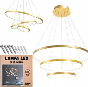 Závěsná lampa Led lustr stropní kroužky 76W nastavitelná neutrální zlatá