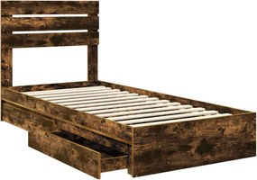 Postel s úložným prostorem se zásuvkou Kouřový dub 100 x 200 cm 3411592