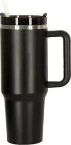 KIK černá / Termohrnek s brčkem / 1200 ml / dvojitá stěna / brčko
