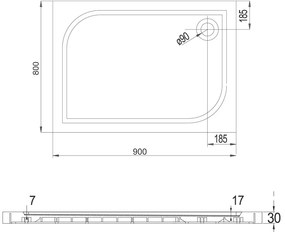 Mereo obdélníková sprchová vanička 90x80x3 cm bez nožiček litý mramor bílá CV74M