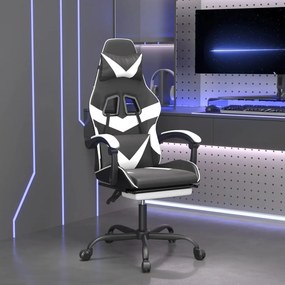 Herní židle s podnožkou černá a bílá umělá kůže 3143859