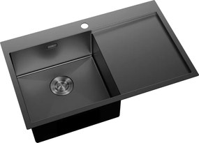 Mexen Exar, 1-komorový nerezový dřez s odkapávačem, levý, 780 x 480 mm, černá, 6433781010L-70