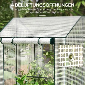 Fóliový skleník Outsunny s dvojitými dveřmi, větruodolný domek na rajčata, bílý, 100x80x150 cm, ideální pro zahradu a balkon | Aosom.de