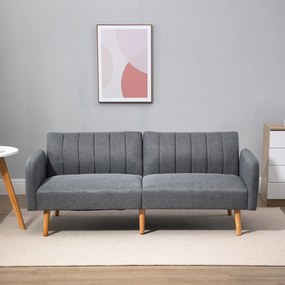 HOMCOM Rozkládací pohovka 2místná, rozkládací pohovka s funkcí spaní, polyester podobný lnu, kaučukové dřevo, šedá, 173x75x73cm| Aosom
