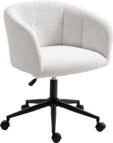 HOMCOM Polstrované kancelářské křeslo s plyšovým potahem, vaničkový design, pojízdné kancelářské křeslo, ocelová podstava, Krémová + Černá