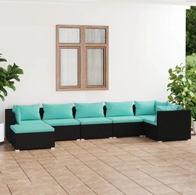 vidaXL 7dílná zahradní sedací souprava s poduškami polyratan [3101830] Barva: Černo-modrá