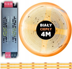 Set 4M Led pásek Cob 480 diod 3000K bílý teplý 24V 10W s napájecím zdrojem