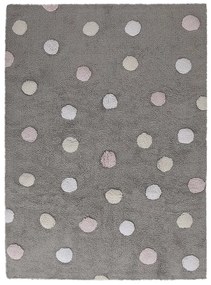 Lorena Canals koberce Pro zvířata: Pratelný koberec Tricolor Polka Dots Grey-Pink Rozměry koberců: 120x160