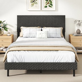 Costway Sametový rám postele s výškově nastavitelným čelem ve – 140 × 200 cm