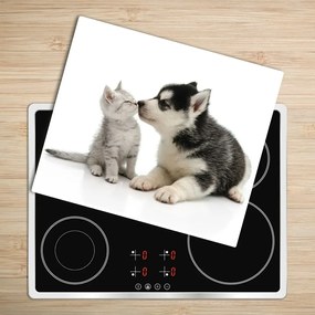 Skleněná krájecí deska Pes a kočka 60x52 cm