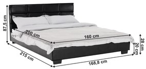 Kondela Manželská postel s roštem, 160x200, černá ekokůže, MIKEL