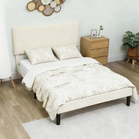 HOMCOM manželská postel 140 x 190 cm postel pro 2 osoby, nastavitelné čelo postele, lamelový rošt 150 x 198 x 101/106/111/116/121 cm, krémová