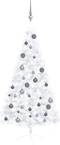 vidaXL Umělý vánoční půl stromek s LED a sadou koulí bílý 150 cm [3077483] Barva: Bílo-šedá